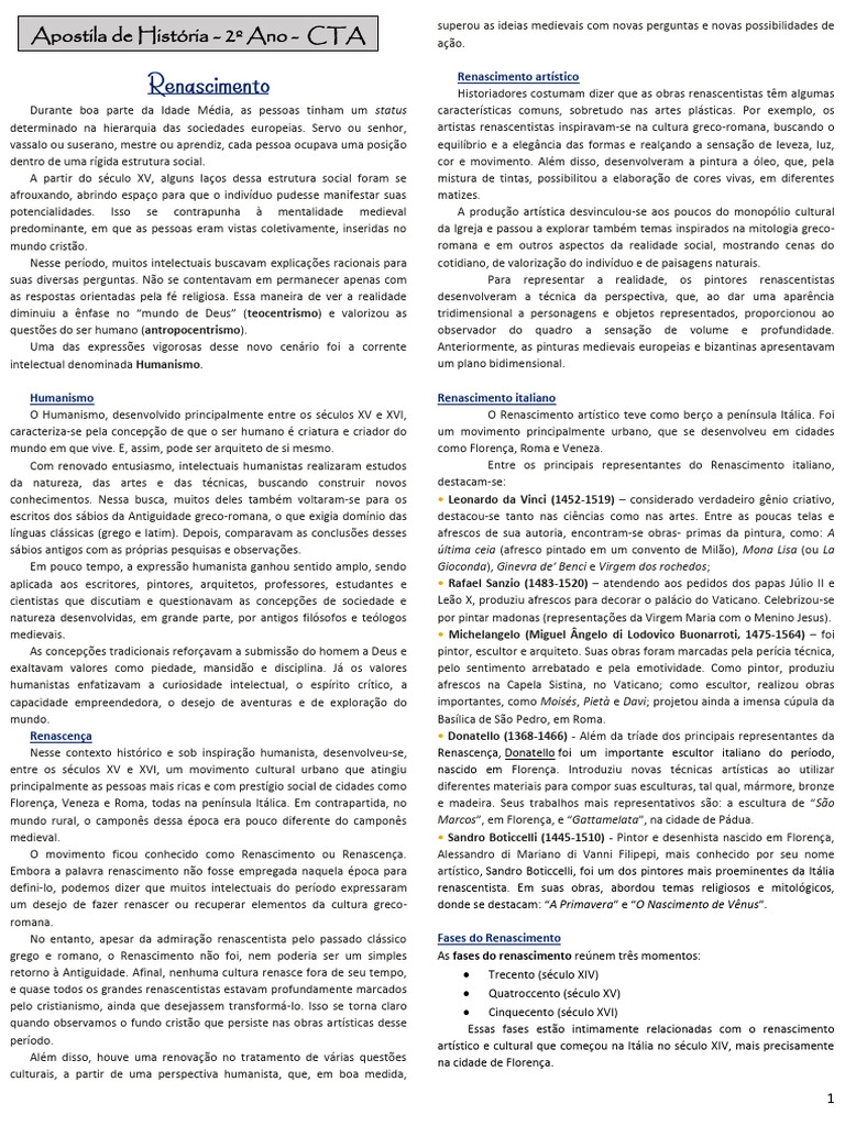 Renascimento Resumo Pdf Renascimento Renascimento Italiano