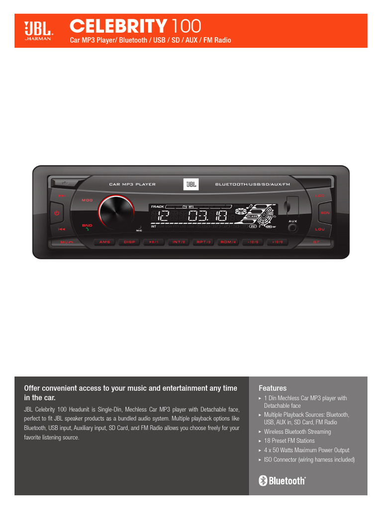 JBL Celebrity 100 SpecSheet English | PDF | Bluetooth | Usb