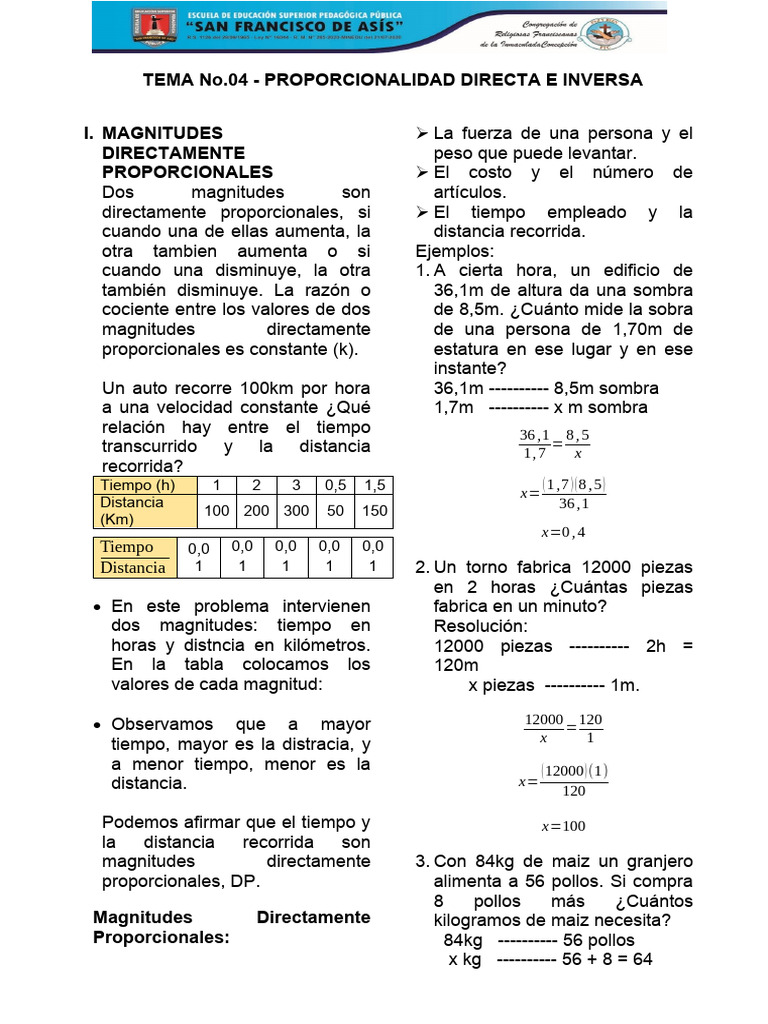 SEPARATA No.04-PROPORCIONALIDAD DIRECTA E INVERSA | PDF