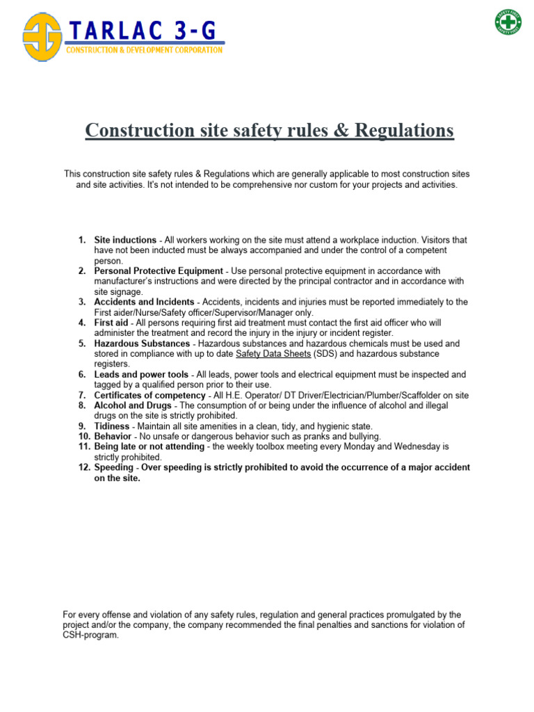Construction Site Safety Rules & Penalties | PDF | Dangerous Goods ...