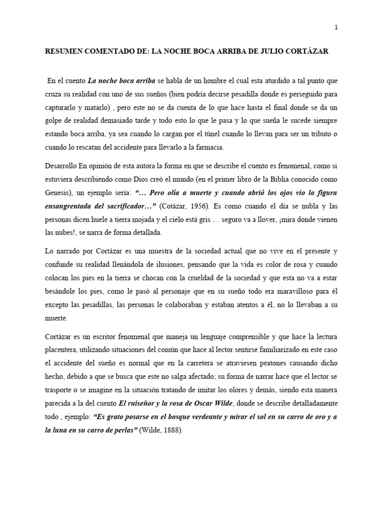 RESUMEN COMENTADO DE LA NOCHE BOCA ARRIBA DE JULIO CORTÁZAR | PDF