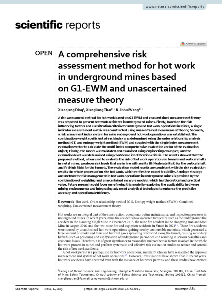 A Comprehensive Risk Assessment Method For Hot Work in Underground ...