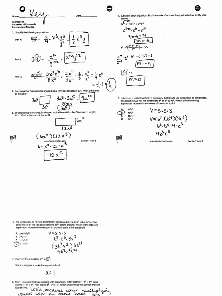 Topic 5 Independent Practice Key | PDF