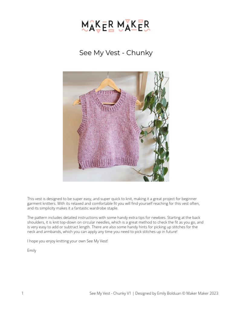 Maker Maker See My Vest Chunky - V1 | PDF | Knitting | Basic Knitted ...