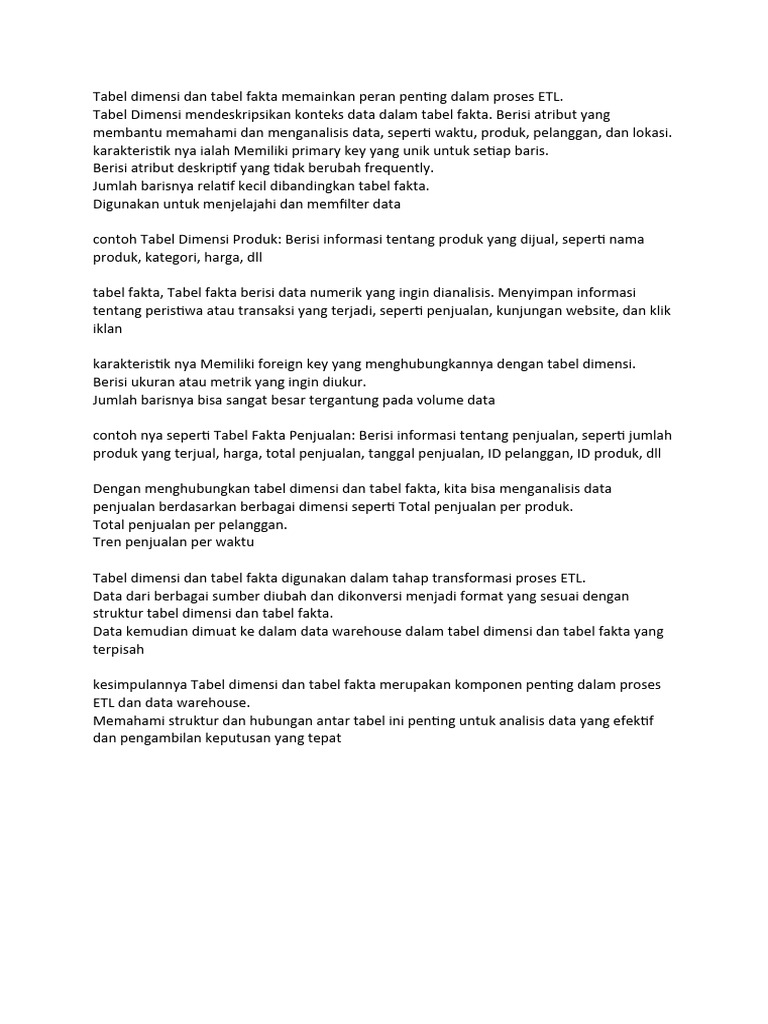 Tabel Dimensi Dan Tabel Fakta | PDF