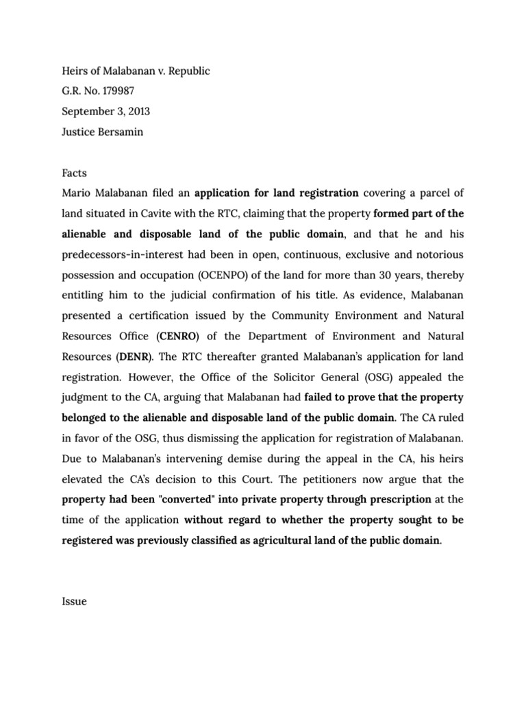 Heirs of Malabanan v. Republic | PDF | Property | American Government