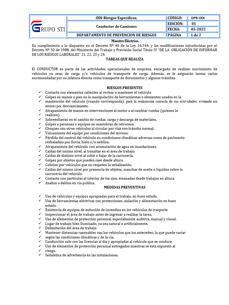 ODI Especifica. Conductor | PDF