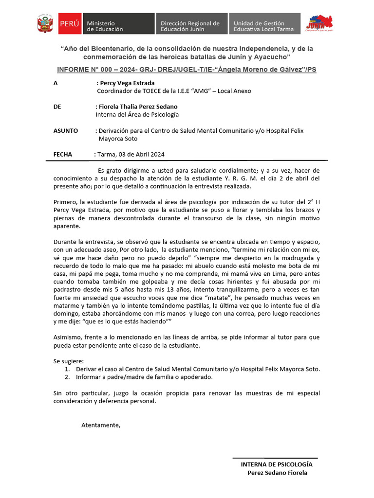 Informe de Derivación | PDF