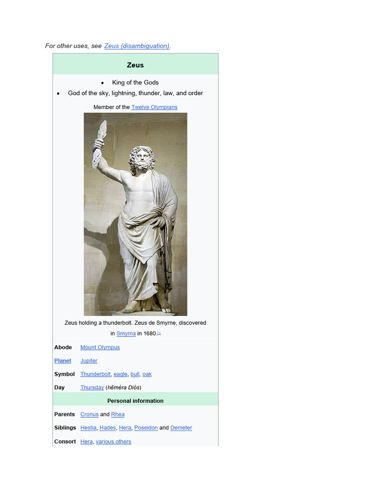 Zeus | PDF | Zeus | Twelve Olympians