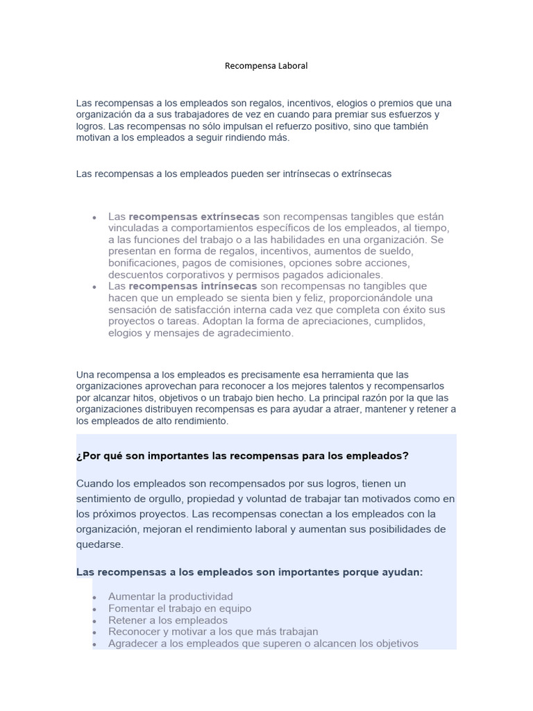 Beneficios de las Recompensas Laborales | PDF | Business | Economias