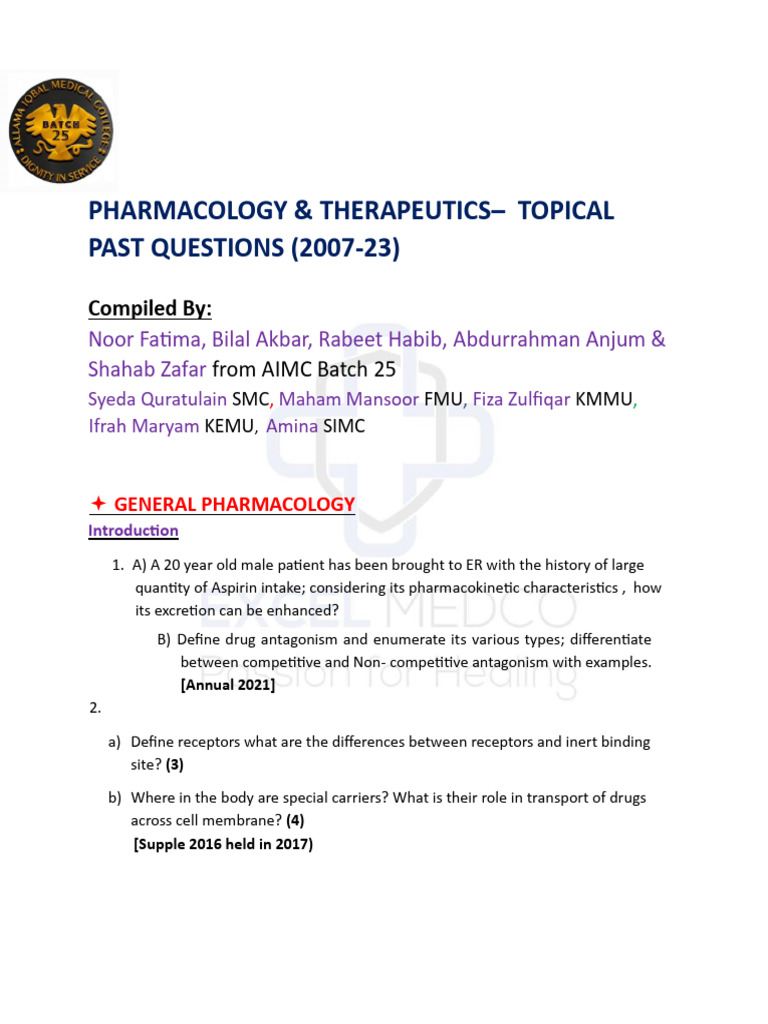 Pharma - Updated Topical Past Papers 2007-23 | PDF | Bioavailability | Asthma
