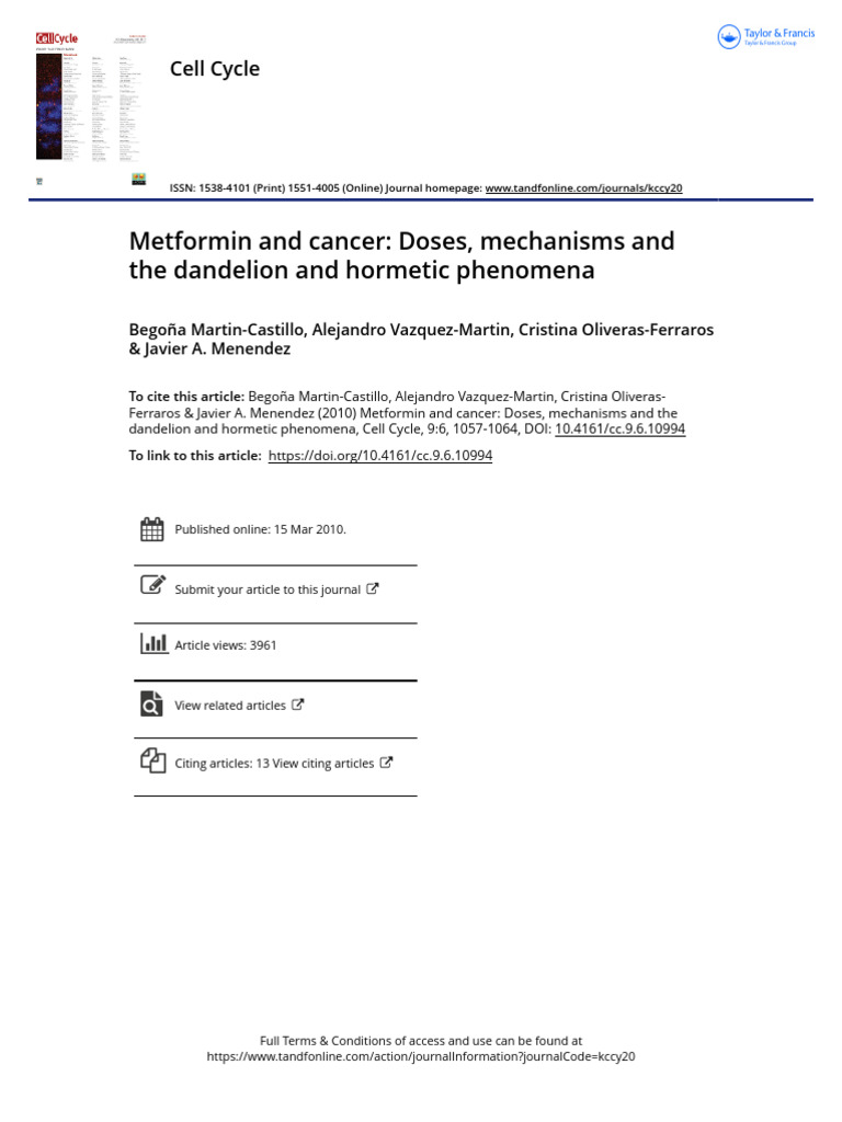 Metformin and Cancer Doses Mechanisms and The Dandelion and Hormetic ...