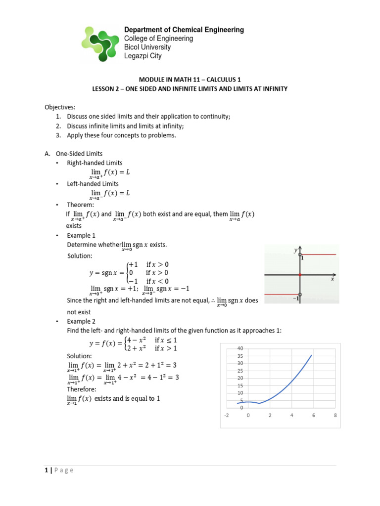 Lesson 2 - One Sided and Infinite Limits and Limits at Infinity | PDF ...