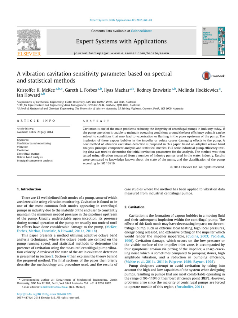 A Vibration Cavitation Sensitivity Parameter Based On Spectral | PDF | Principal Component ...