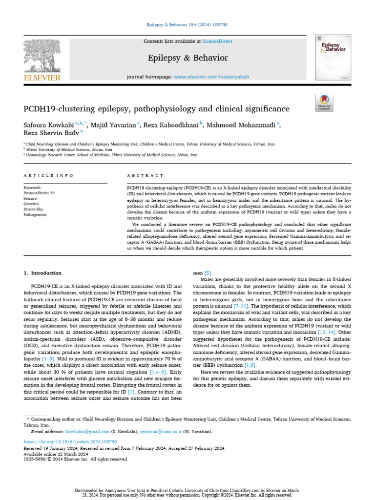 2024 - PCDH19-clustering Epilepsy, Pathophysiology and Clinical ...