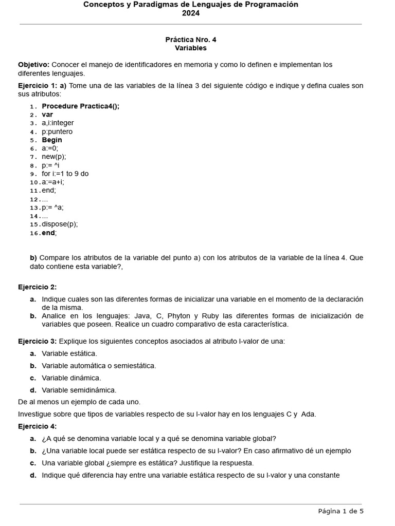 Practica4 2024 | PDF | Variable (informática) | Lenguaje de programación