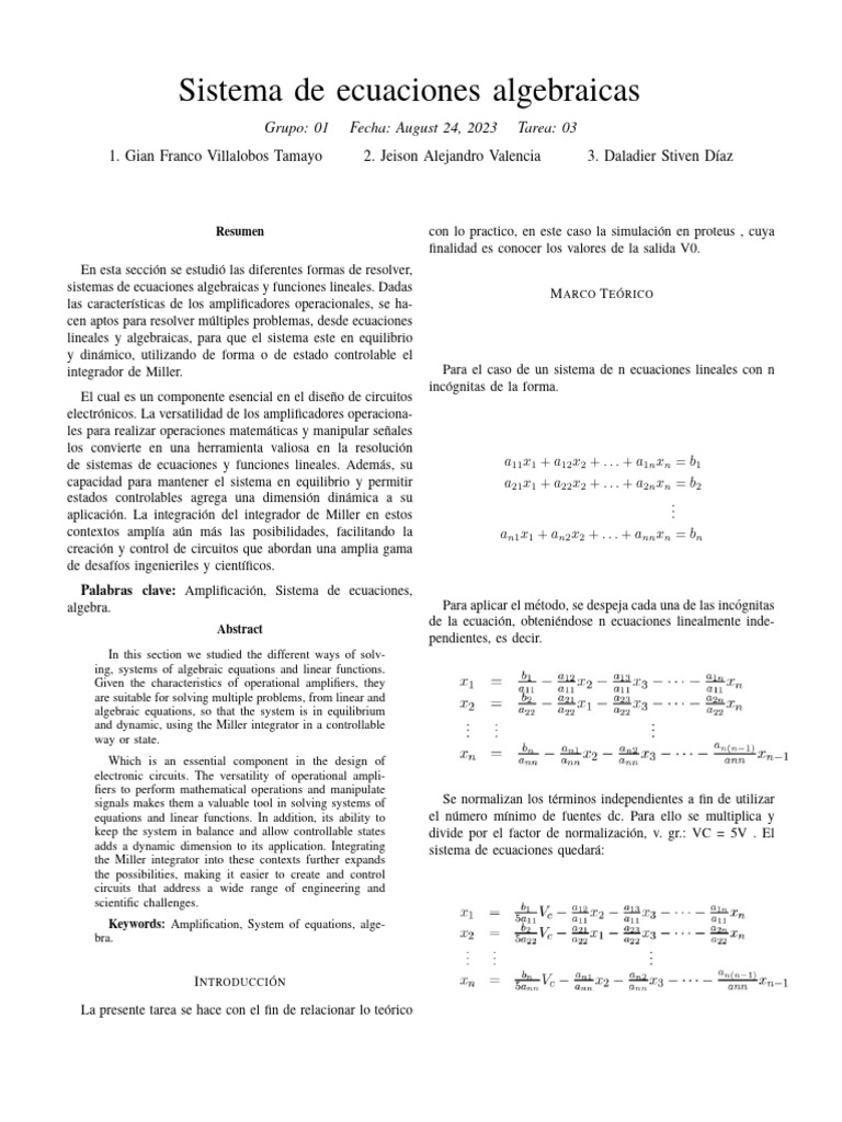 Tarea 4 | PDF | Ecuaciones | Ingenieria Eléctrica