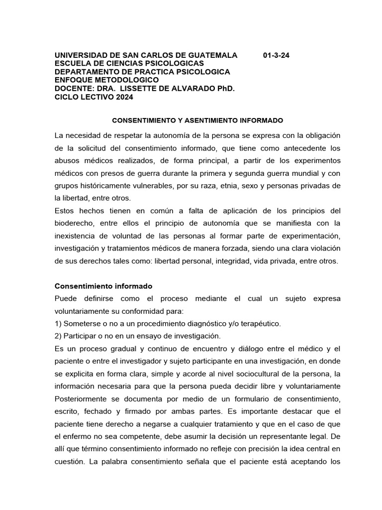 Asentimiento y Consentimiento Informado | PDF | Consentimiento informado