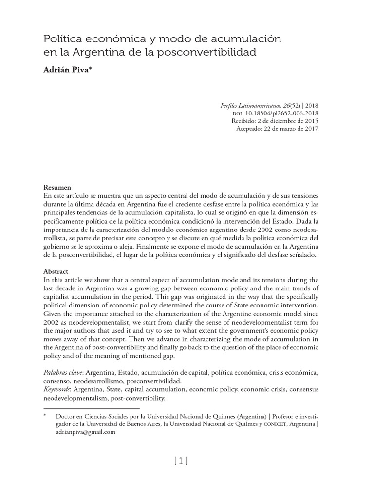 Adrian Piva PoliticaEconomica y Modelo de Acumu en La Conv | PDF | Producto Interno Bruto ...