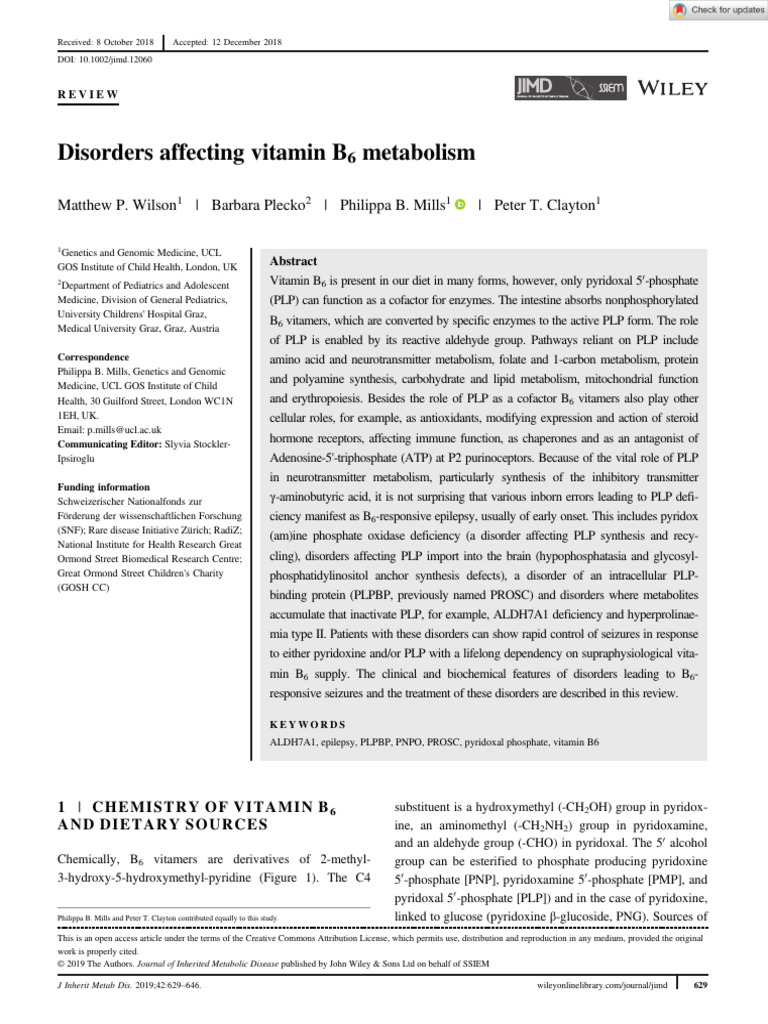 J Of Inher Metab Disea 2019 Wilson Disorders Affecting Vitamin B6