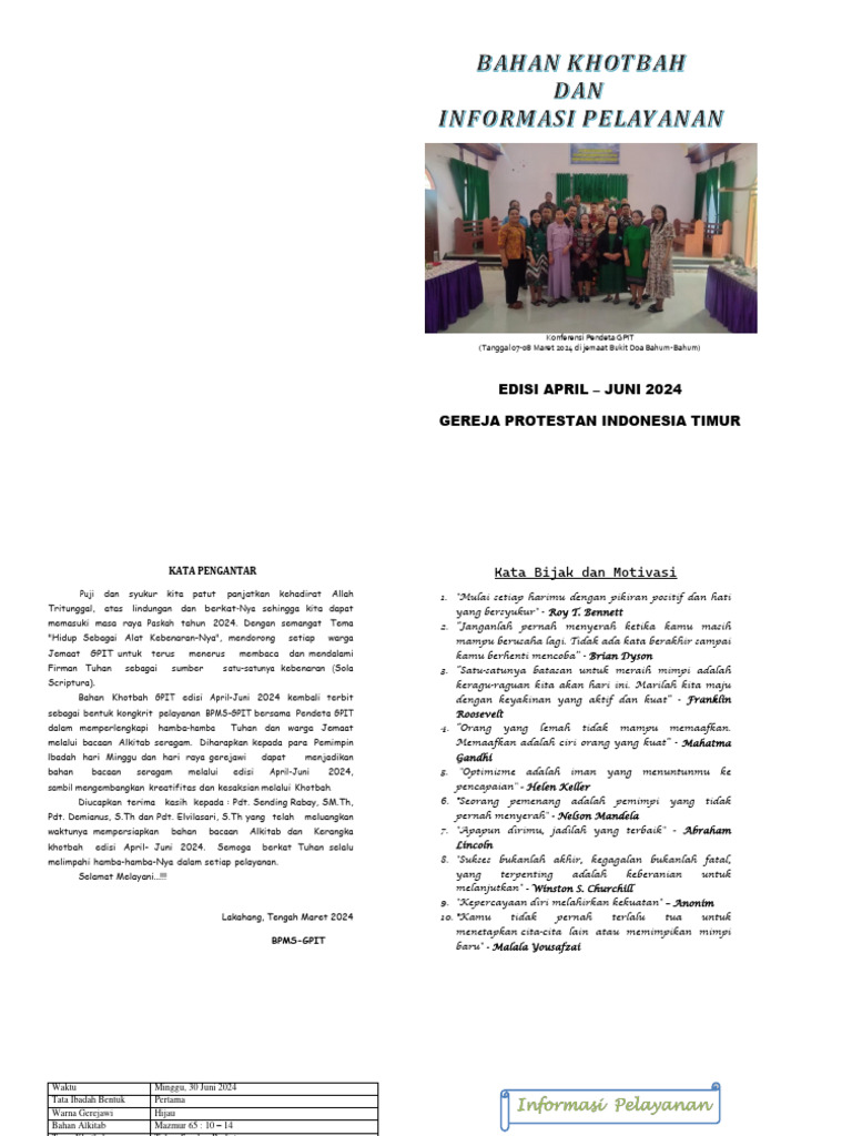 Bahan Khotbah April - Juni 2024 | PDF
