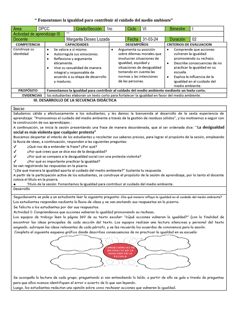 Sesion de Aprendizaje DPCC 1ro | PDF | Aprendizaje | Modificación de comportamiento