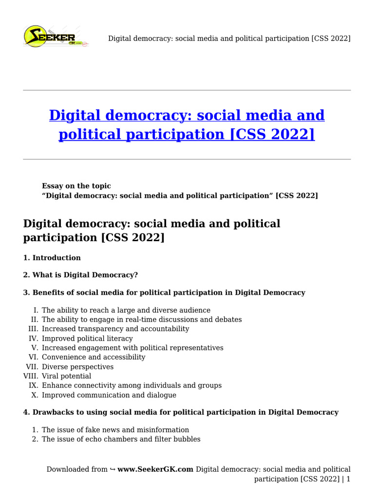 Social Media's Role in Digital Democracy | PDF | Social Media | Popular ...