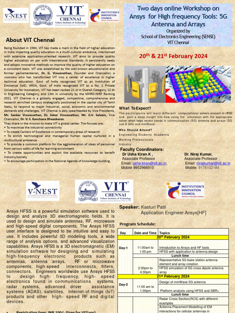 2-Day Ansys Workshop - 5G Antenna and Arrays (Feb 20th-21st) - VIT Chennai | PDF | Simulation ...