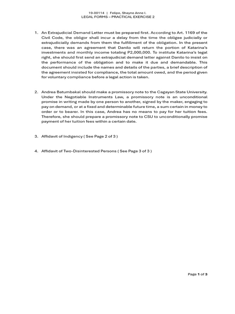 FELIPE LegalForms Exercise2 | PDF | Promissory Note | Negotiable Instrument