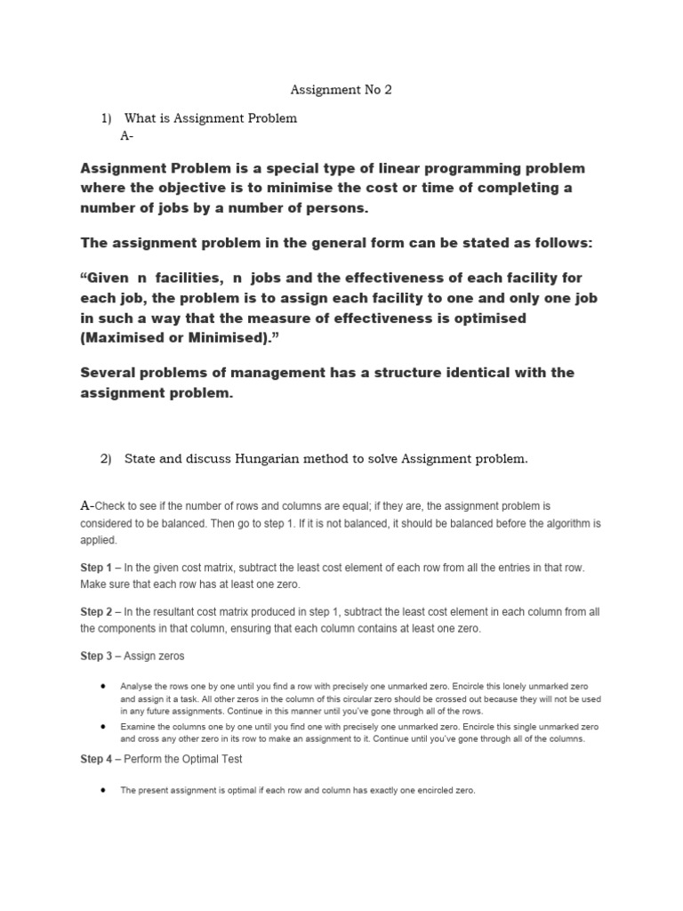 Assignment No 2 (Assignment Problem) | PDF | Matrix (Mathematics) | Algorithms And Data Structures