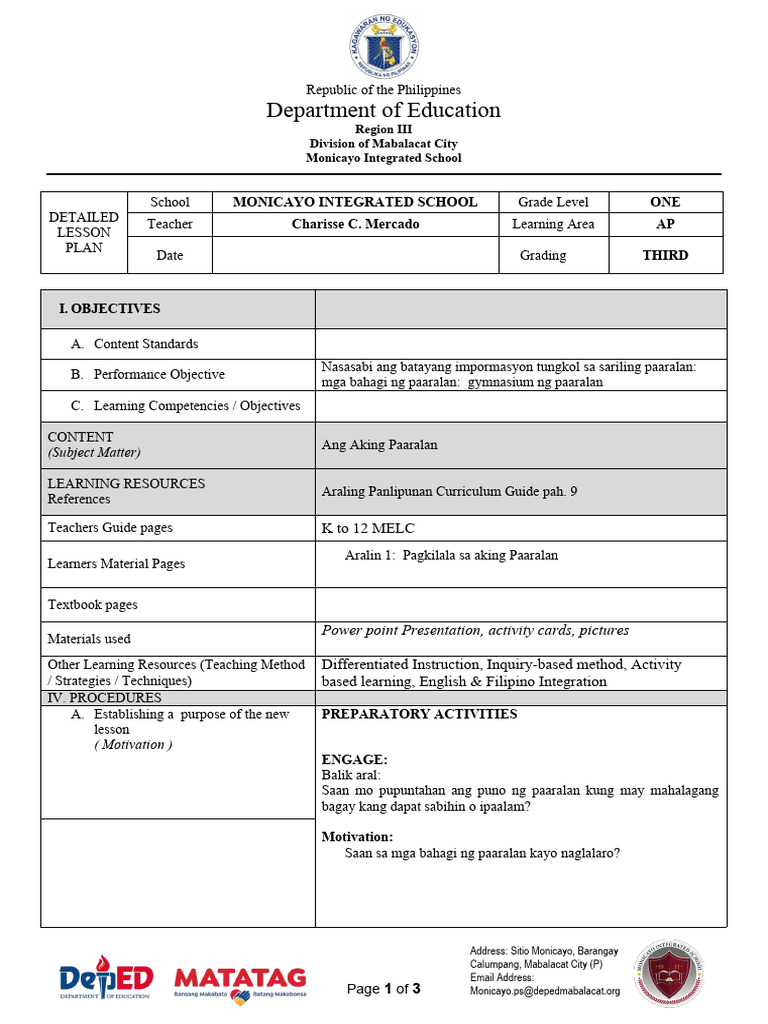 Detailed LP in Ap1 3RD Quarter | PDF