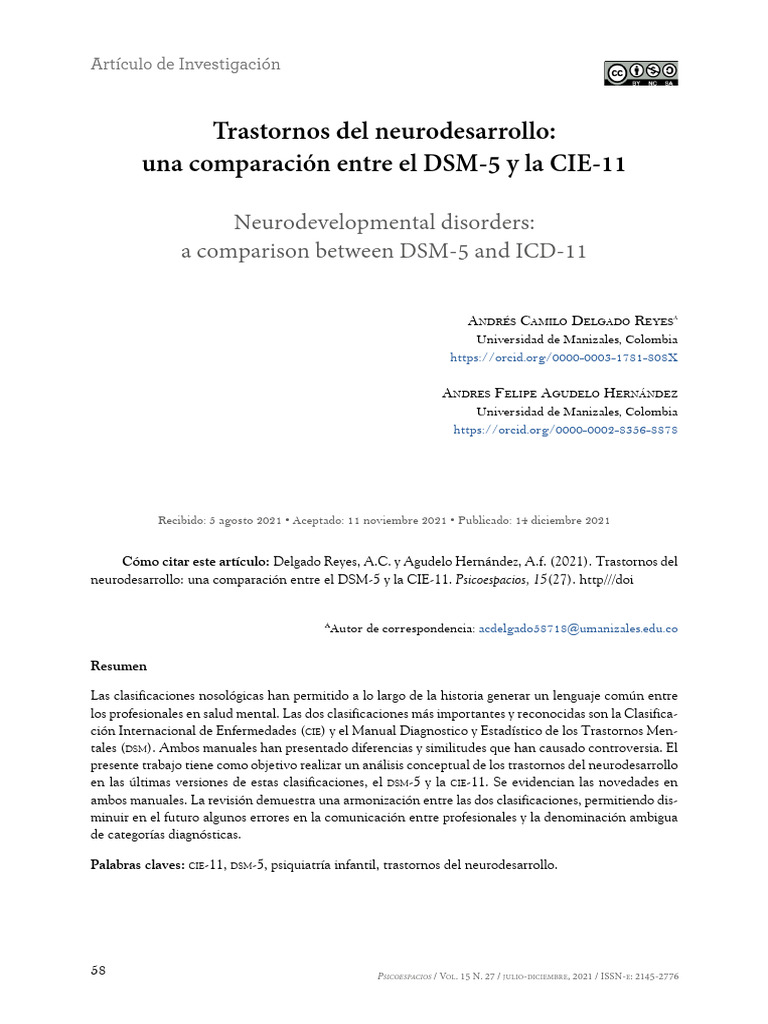 Trastornos del neurodesarrollo- una comparación entre el DSM-5 y la CIE-11 | PDF | Manual ...