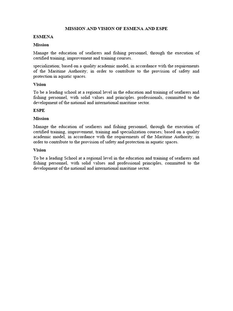 Mission and Vision of Esmena and Espe | PDF