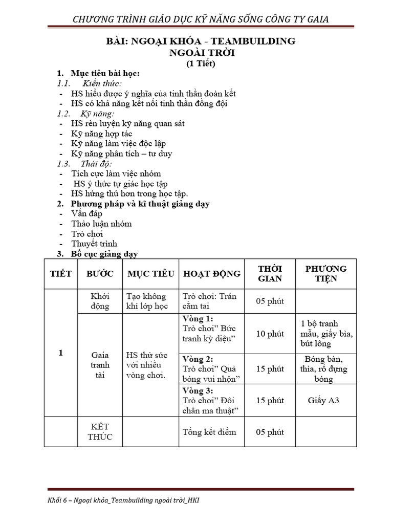 K6 Teambuilding Ngoai Troi HKI 2021 | PDF