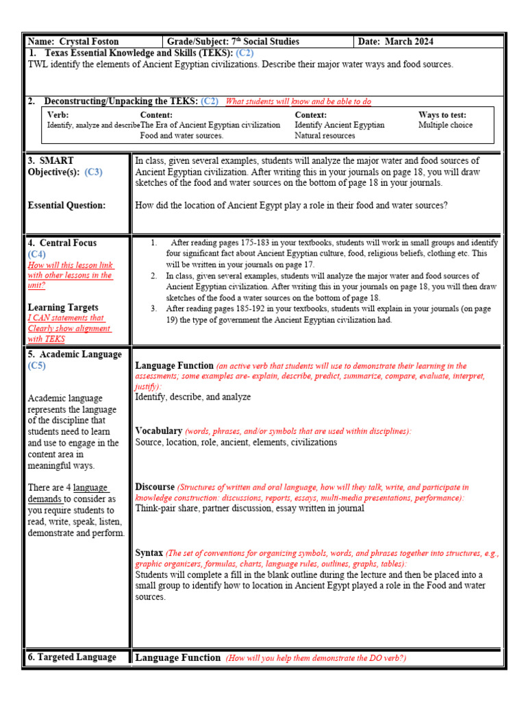 Crystal Foston Teachworthy LPG Form 2024 1 | PDF | Vocabulary | Learning
