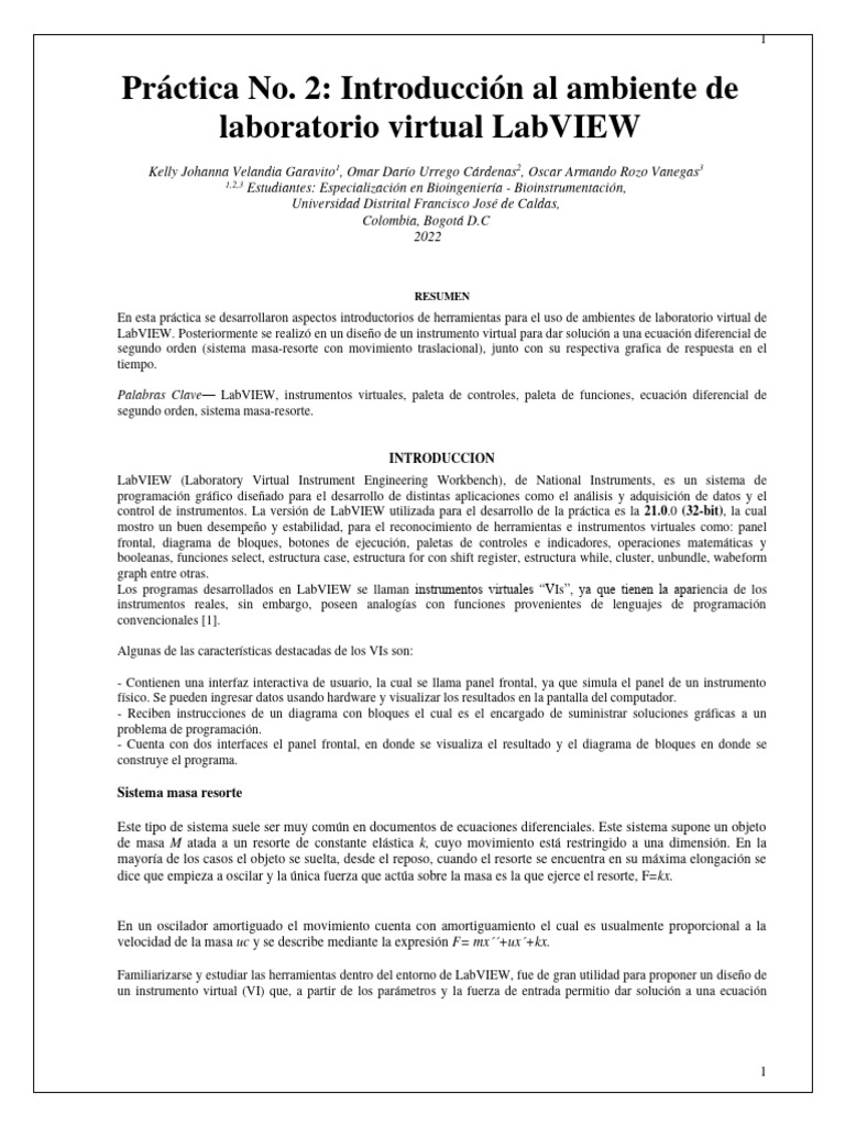 Práctica 2 Introducción A LabView y Ecuación Diferencial de Segundo Orden | PDF | Oscilación ...