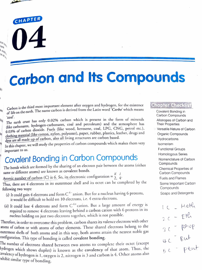 Carbon and It's Components Class 10 | PDF | Covalent Bond | Chemical Bond