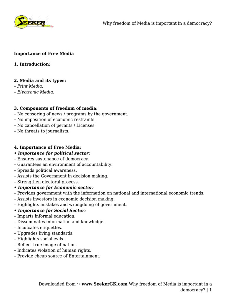 Why Freedom of Media Is Important in A Democracy | PDF | Freedom Of The ...