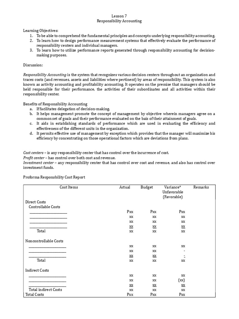 7 Responsibility Accounting | PDF | Return On Investment | Income