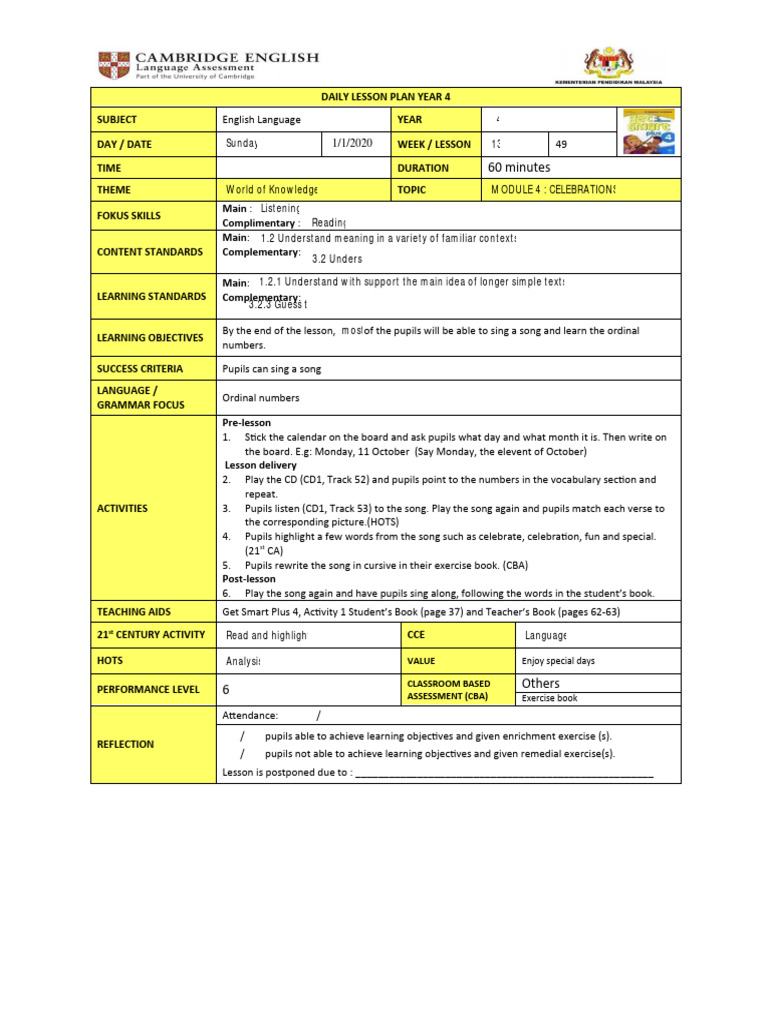Bi Year 4 Module 4 (LP 49-64) Azrul | PDF | Lesson Plan | Teachers