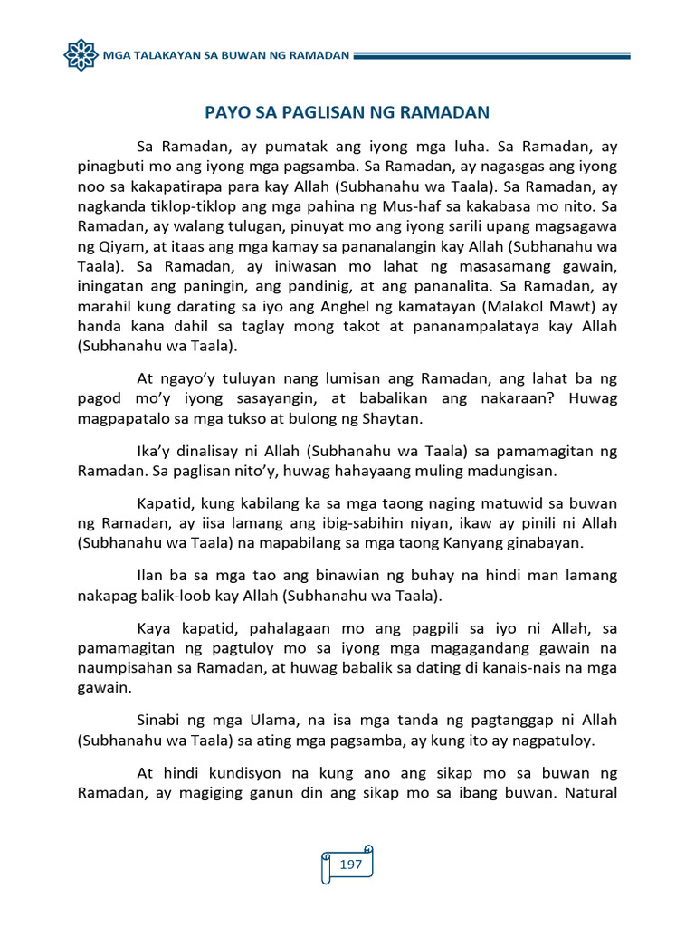 Payo Sa Paglisan NG Ramadan | PDF