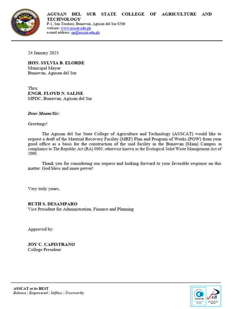 Request Letter To MPDC - MRF | PDF