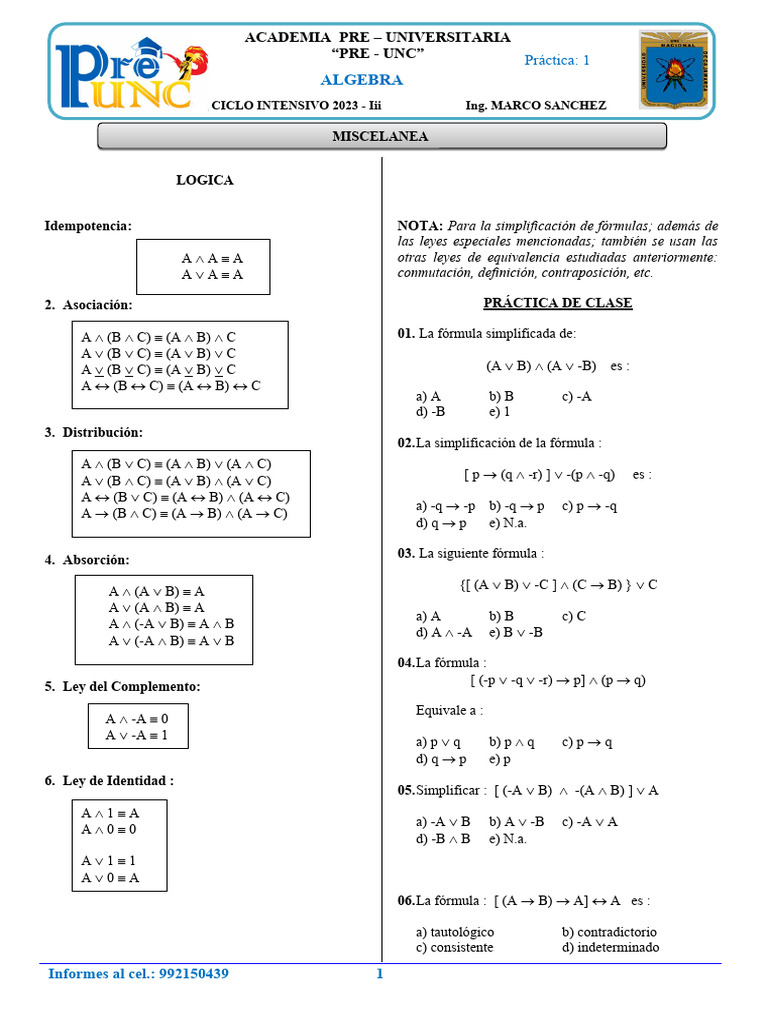 Simplificación de Fórmulas Lógicas | PDF | Lógica | Lógica matemática