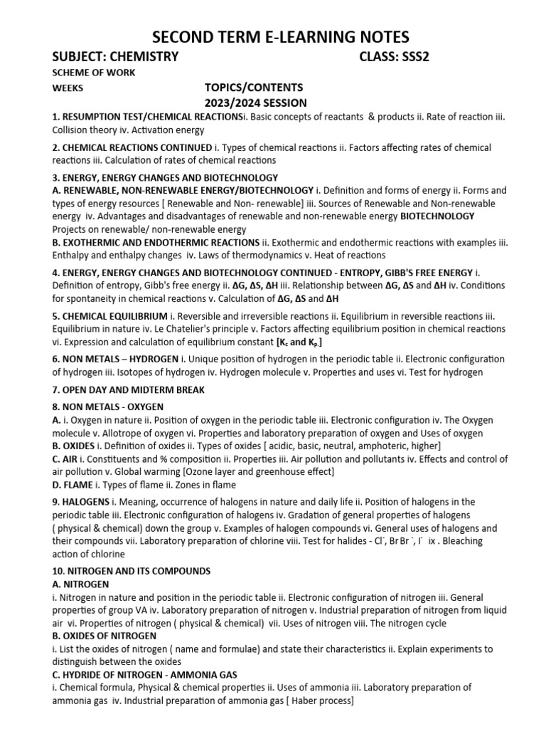 2ND Term S2 Chemistry Lesson Plan | PDF | Nuclear Power | Gibbs Free Energy