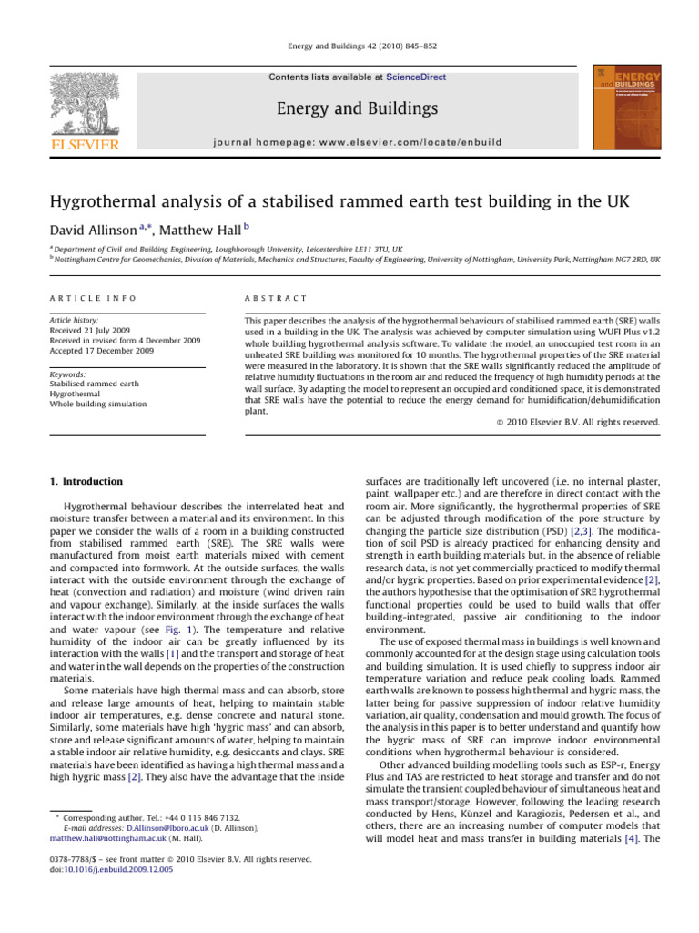 Hygrothermal Analysis of A Stabilised Rammed Earth Test Building in The ...