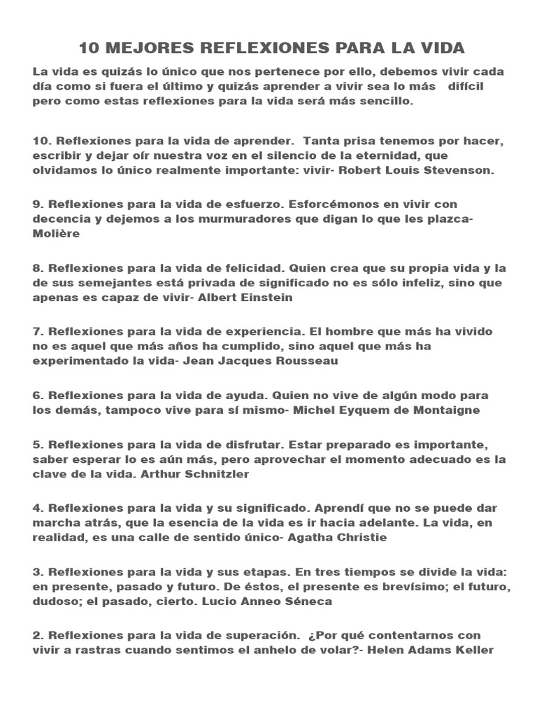 10 Mejores Reflexiones para La Vida | PDF