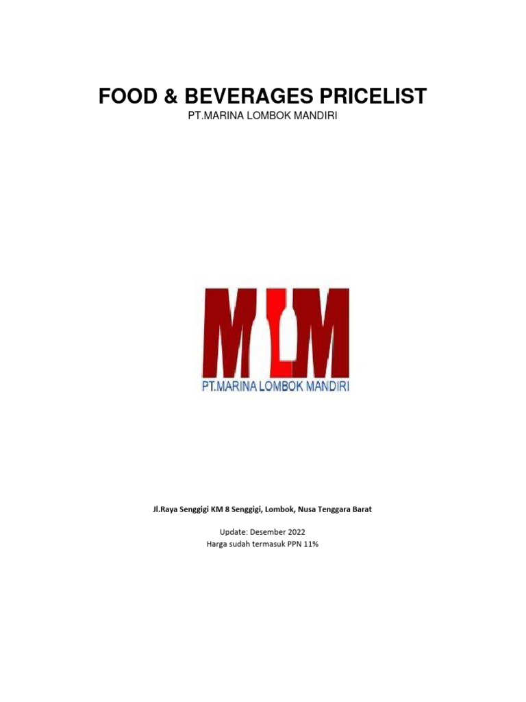 Food & Beverages Pricelist - PT MLM | PDF | Cream | Chili Pepper
