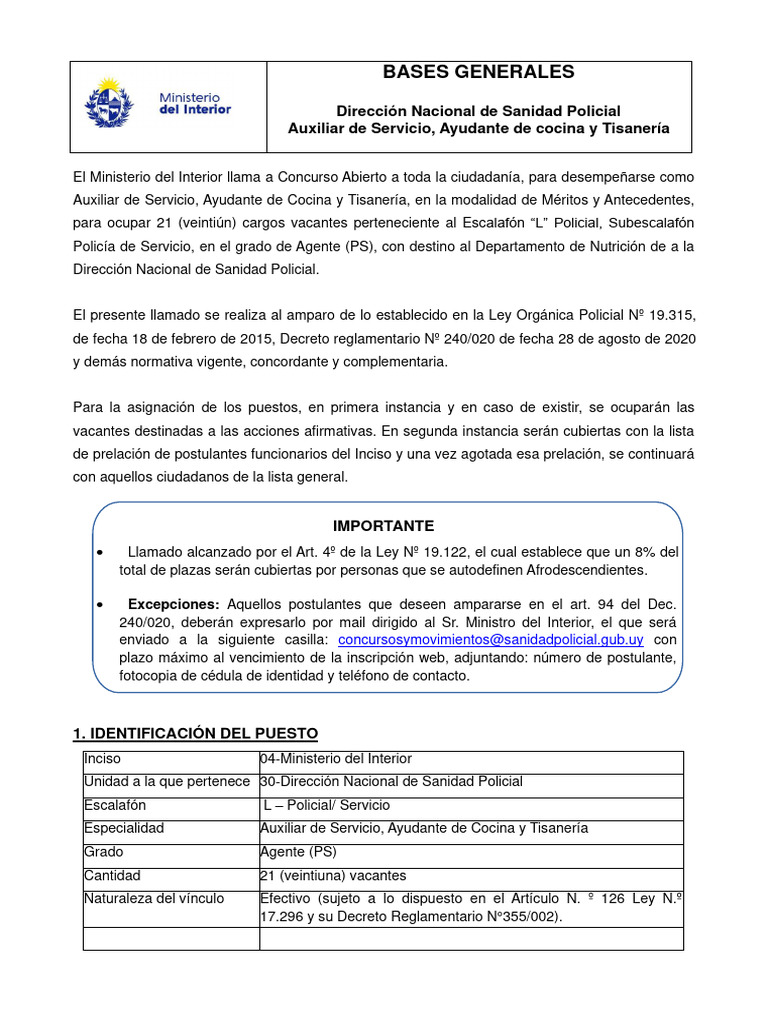 BASES GENERALES | PDF | Documento de identidad | Policía