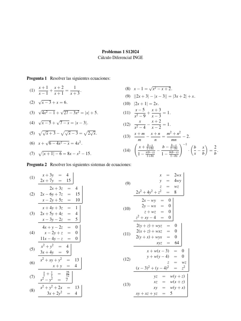Problemas 1 (23011 Cálculo Diferencial) | PDF | Métodos y materiales de ...