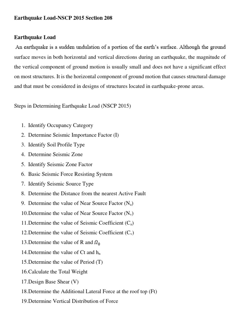Earthquake Load Calculation Guide NSCP 2015 | PDF | Earthquakes ...